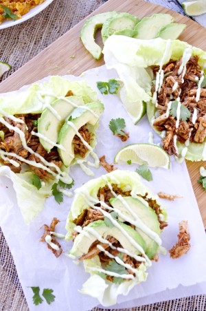 Chipotle Pulled Pork Lettuce Wraps with Avocado Aioli - Fashionable Foods