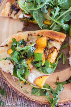 Grilled Peach Pizzas {with Arugula and Balsamic Glaze}
