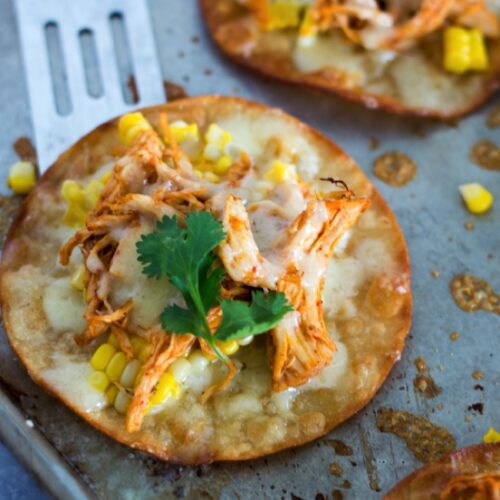 Chipotle Chicken and Roasted Corn Tostadas - Fashionable Foods